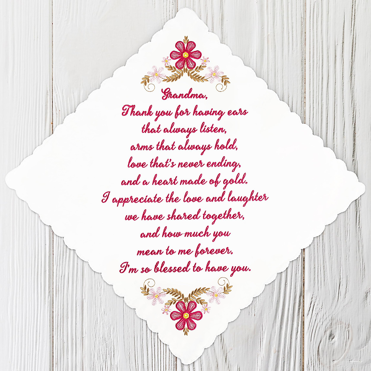 W&F GIFT Grandmother Of The Bride Wedding Handkerchief for Grandma from Granddaughter.