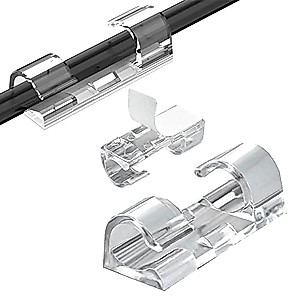 20 PCs Coax Cable Wire Organizer Clip - Cable Clips with Strong Self-Adhesive, Sticky Tidy Wire Holders Cord Clips for Wall, Lights, Desk, Baseboard Wire Management Indoor/Outdoor (Clear)