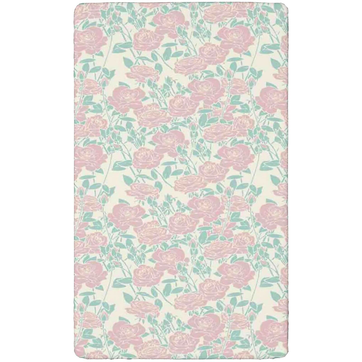 Rose Themed Fitted Crib Sheet,Standard Crib Mattress Fitted Sheet Ultra Soft Material-Baby Crib Sheets for Girl or Boy,28“ x52“,Almond Green Champagne Blush