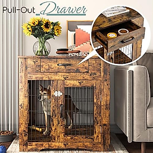 DOSSMBOLA 30'' Medium Dog Crate Furniture for Medium Small Dogs, Wooden Dog Kennel Dog Crate with Storage Drawer, End Table Dog Cage - Brown