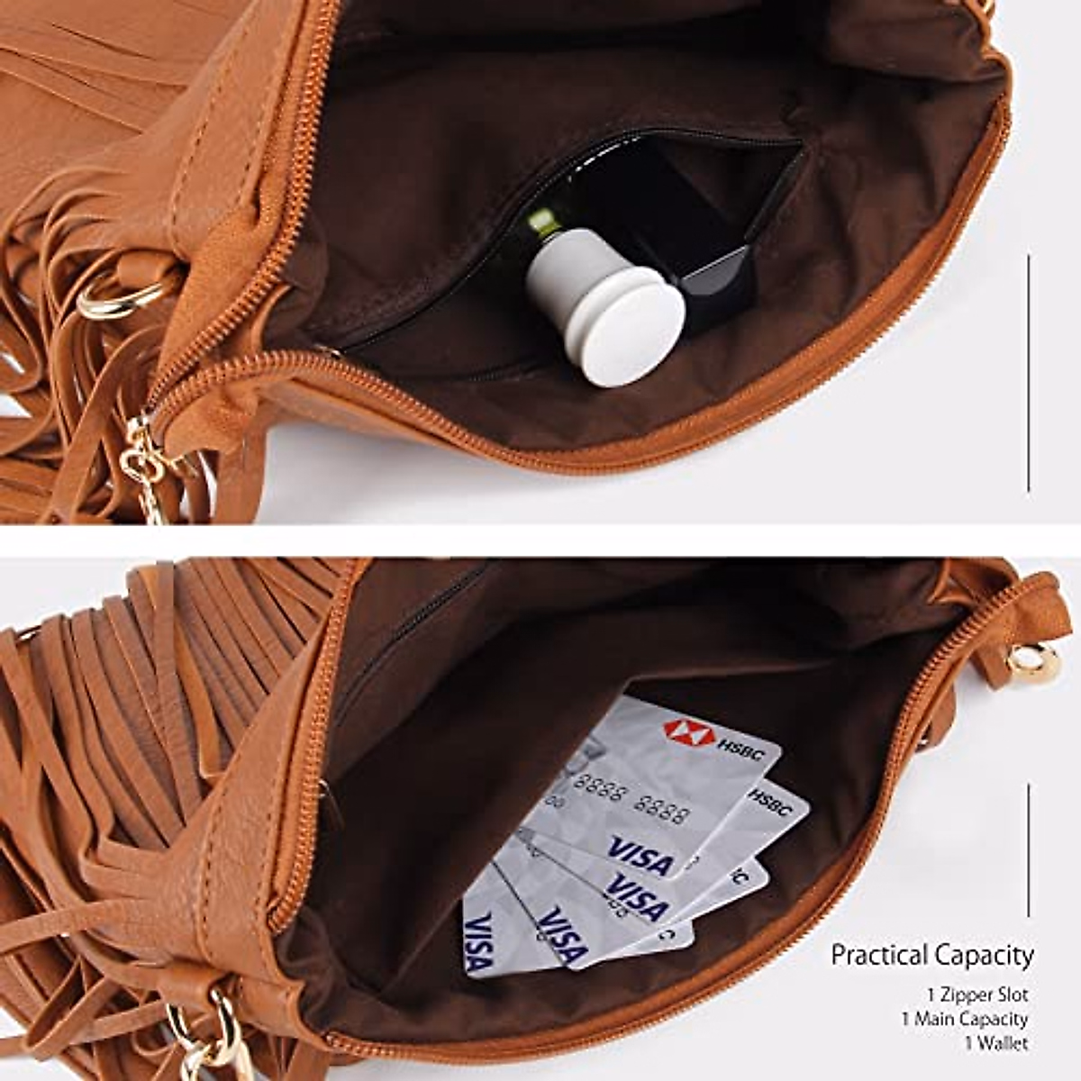 Fecialy Women Fringe Tassel Crossbody Bag Leather Shoulder Bag Clutch Purse Hobo Handbag with Wrist Strap Messenger bag