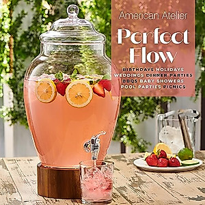 American Atelier Madera Beverage Dispenser Cold Drink Dispenser w/ 3-Gallon Capacity Glass Jug, Leak-Proof Acrylic Spigot in Gorgeous Gift Box Great for Parties, Weddings & More