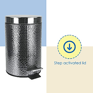 Home Basics (Silver) Hammered Stainless Steel Step-Activated Bedroom Trashcan