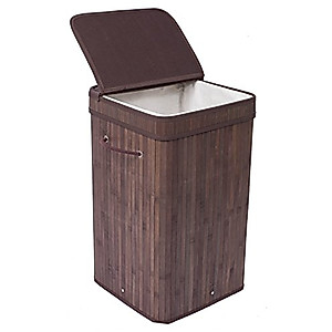 BirdRock Home Square Laundry Hamper with Lid and Cloth Liner - Bamboo - Espresso - Easily Transport Laundry Basket - Collapsible Hamper - String Handles