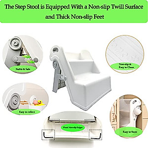 VEMJO Folding Step Stools for Kids Boys and Girls Adjustable Toddler Step Stool for Bathroom Sink 2 Step Ladder Toilet Foldable Step Stool with Handles and Non-Slip Pads (White Colour)