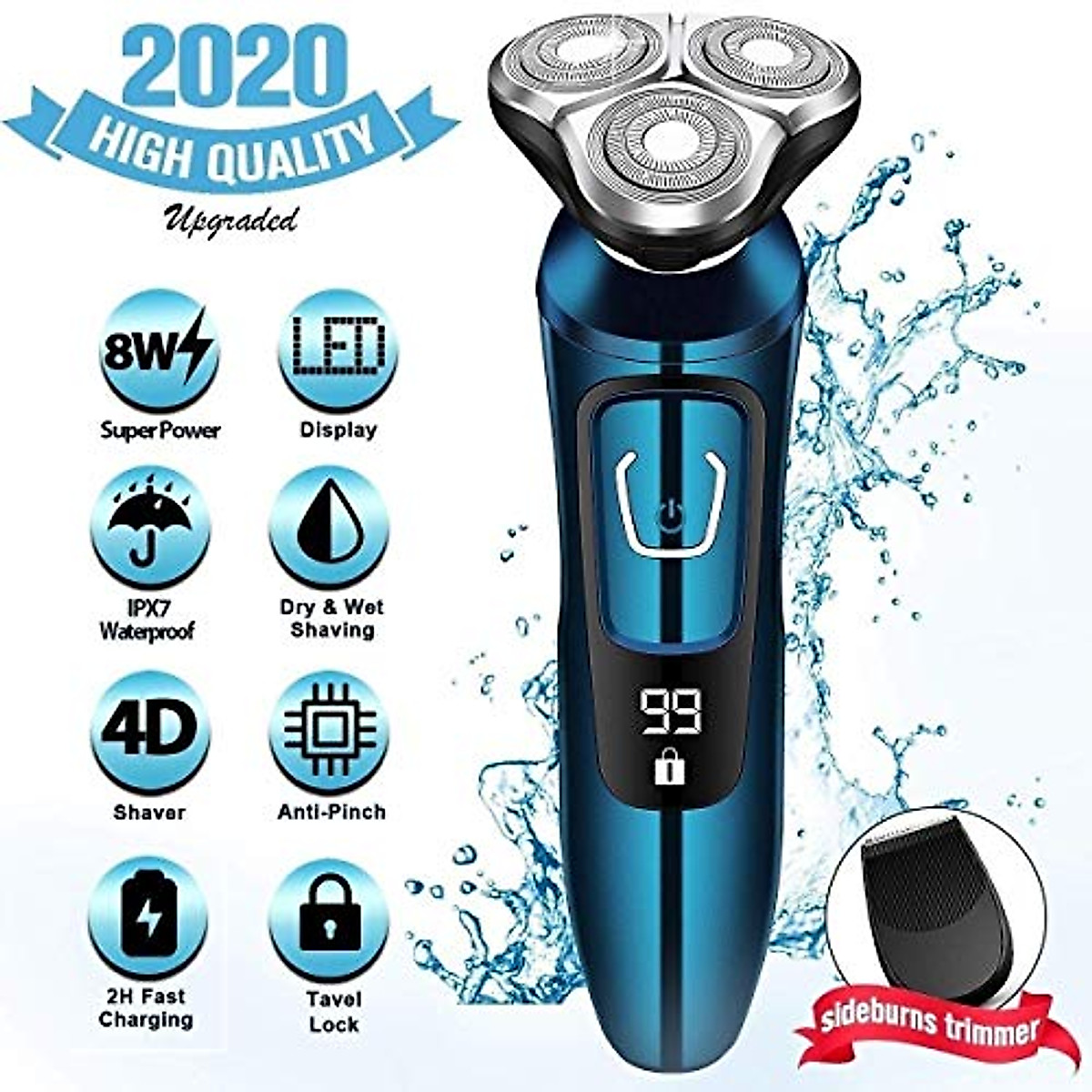Electric Razor for Men, Mens Electric Shavers, Dry Wet Waterproof Rotary Facial Shaver, Portable Face Shaver Cordless Travel USB Rechargeable with Beard Trimmer LED Display for Shaving Husband Dad