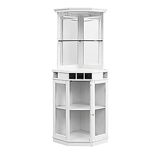ome Source Dining Room or Lounge Corner Bar Cabinet for Liquor and Glasses with Wood Frame and Wine Rack