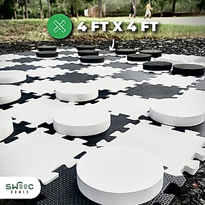 SWOOC Games - 2-in-1 Reversible Giant Checkers & Tic Tac Toe Game (4ft x 4ft) - 100% High Density EVA Foam Mat & Pieces - Extra Large Checkers with Jumbo Checkerboard and Yard Size Tic Tac Toss