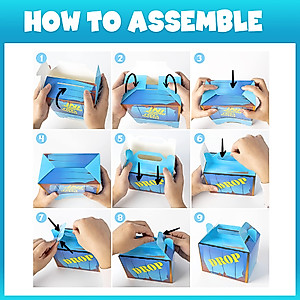 Game Party Supplies for Kids, 100 Pcs Party Favors - Bracelet, Gift Box, Button Pins, Key Chain, Stickers, Finger Light for Kids Themed Party