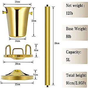Ice Bucket with Stand 201 Stainless Steel Ice Bucket Standing Hammered 13Lbs Gold Ice Bucket with Carrying Handle for Wine Champagne Beer KTV Clubs Bar Parties (Total Height: 91cm,5L)