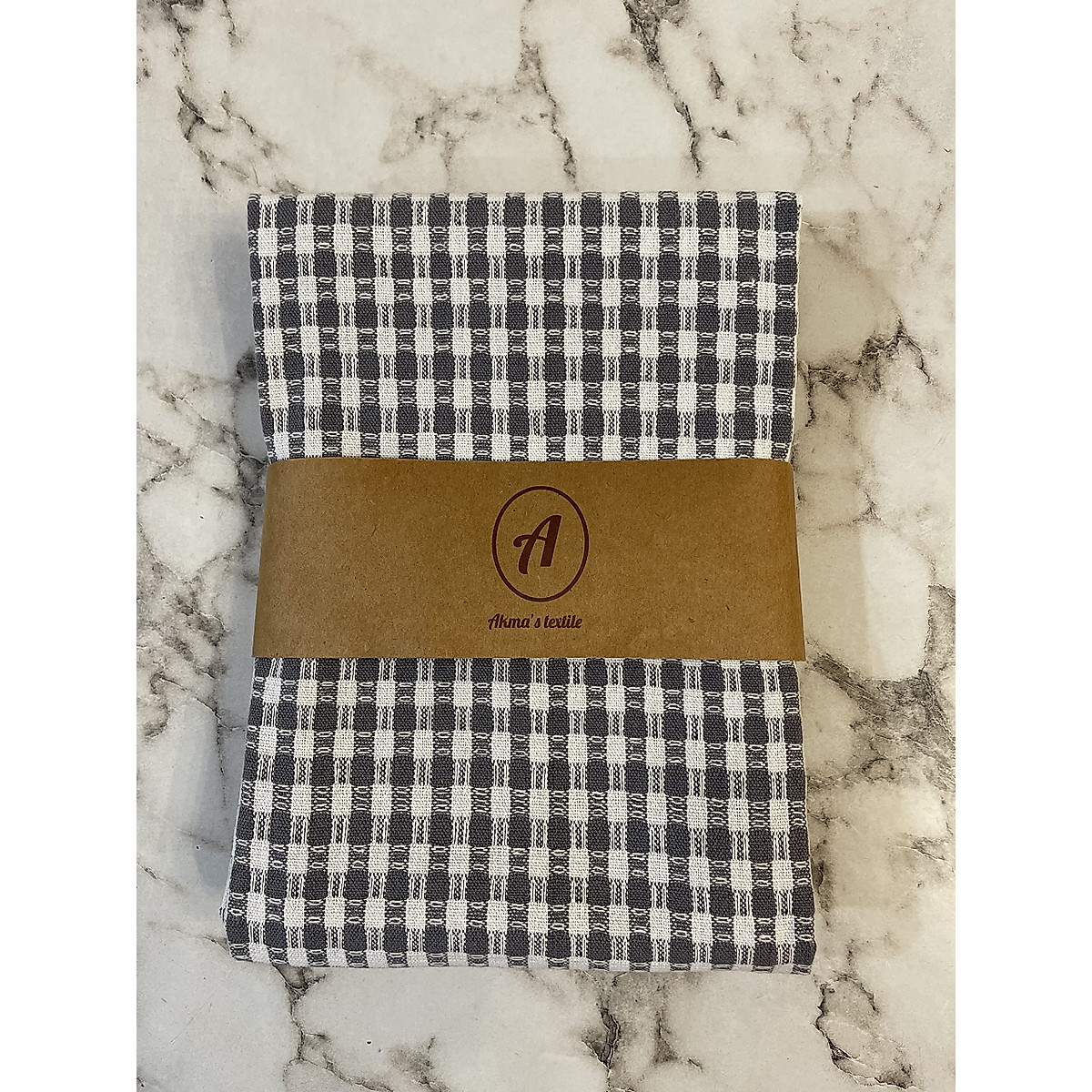 Akma's textile 100% Natural Cotton Kitchen Towels (17”x 28”, 3 Pack), Set of 3 Waffle Weave Tea Towels, Highly Absorbent Cloth Dish Napkins, Quick Drying Dish Towels, Classic Cloth Napkins, Dark Gray