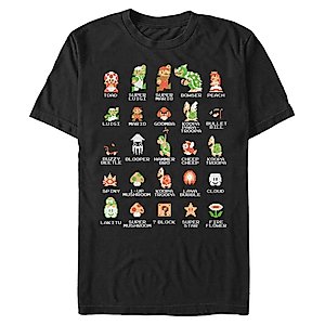 Nintendo Men's Pixel Cast T-Shirt, 5X-Large, Black