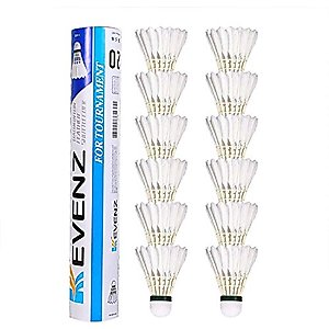 KEVENZ Goose Feather Badminton Shuttlecocks with Great Stability and Durability, High Speed Badminton Birdies,Pack of 12, White