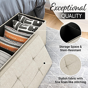 Lifetime Home 43" Folding Storage Ottoman Bench for Living Room, Bedroom, TV Entertainment - Bedroom Bench with Hidden Storage, Foot Rest Stool - 660 Capacity & Holds up to 5.6 Cubic Feet of Storage