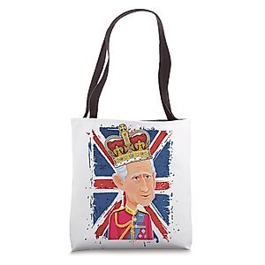 funny King Charles III United Kingdom flag coronation kids Tote Bag