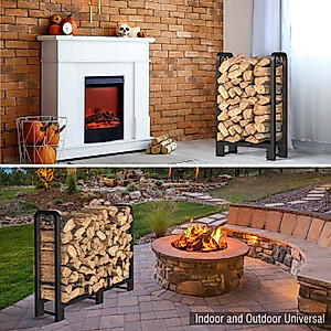 SunyesYo Firewood Rack Outdoor 40in with Waterproof Cover - Heavy Duty Log Rack Indoor Holder, Upgraded Adjustable Fire Wood Racks, Storage Organizer Stand Tool for Fireplace, Black