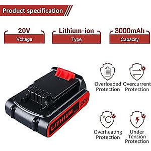 VANON 3.0Ah LBXR20 Replacement for Black and Decker 20V Lithium Battery Compatible with Black & Decker 20v Lithium Battery LB20 LBX20 LST220 LBXR2020-OPE LBXR20B-2 LB2X4020 Drill Cordless Tools 2Pack