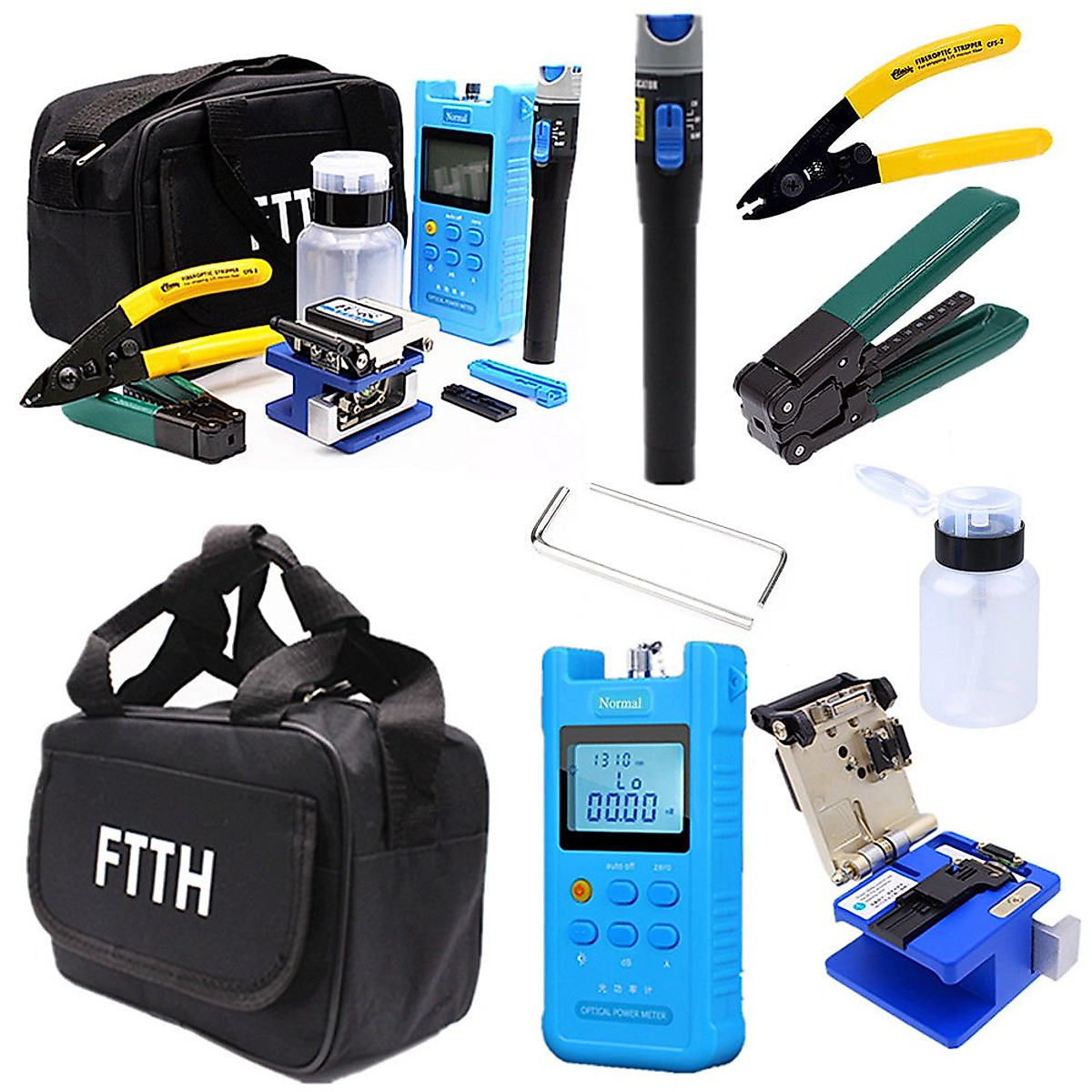 18 in 1 FTTH Fiber Optic Tool Kit with FC-6S Cleaver Optical Power Meter Visual Fault Locator Finder Cable Cutter Stripper 5km
