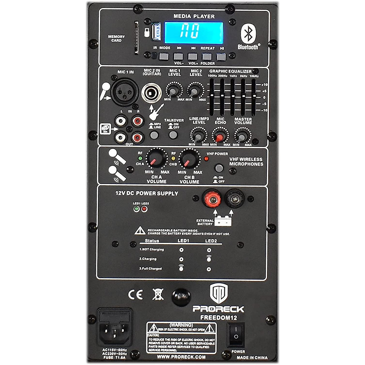 PRORECK Freedom 12 Portable Wireless 12-Inch 500 Watt Powered Dj/PA Speaker Karaoke System with Bluetooth/USB Drive Read/SD Card Reader/FM/Remote Control/Wireless Microphones (12 INCH SPEAKER)