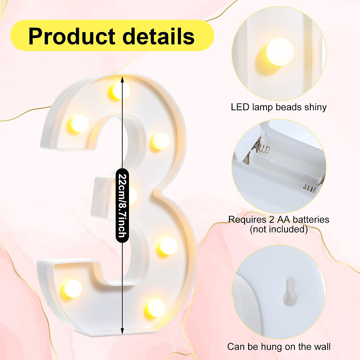 Treela 8.7'' Birthday Decorative LED Light up Numbers, Glitter Marquee Number Sign for Night Birthday Party Decorations Anniversary Bar LED Sign Backdrop Wall Table Centerpieces(30th,White)