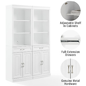 Crosley Furniture Stanton 2-Piece Storage Bookcase, Bookshelf Cabinet with Shelves, Kitchen and Living Room, White