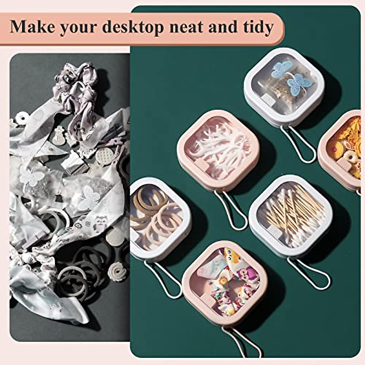 6 Pcs Hair Tie Organizer Qtip Dispenser Bathroom Storage Organizer Cotton Swab Holder Portable Travel Qtip Holder Cotton Swabs Dispenser Kids Hair Accessory Box with Lid for Bathroom (Pink, White)