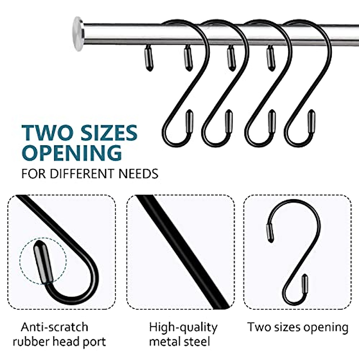 Mzekgxm 20 Pack 3.15 Inch S Hooks Stainless Steel Hanging Hooks Heavy Duty S Hooks for Hanging Kitchenware, Pots, Pans, Plants, Clothes, Towels in Kitchen, Bathroom, Closet, Garden (Black)