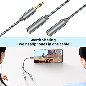 SCETREND Headphone Splitter Audio Jack Earphone Splitter Aux Cord Splitter 2 Way Nylon-Braided Stereo Aux Cable for Headphones Tablets Laptop PS4 Switch Tablets PC Speakers Silver