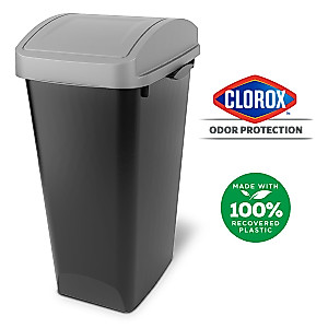 Glad Link & Sort 36 Gallon Waste and Recycle Center - 3x12G (3x45L) Plastic Bin Compartments for Trash, Recycling, Compost with Odor Protection and Swing Top and Lift Up Lids