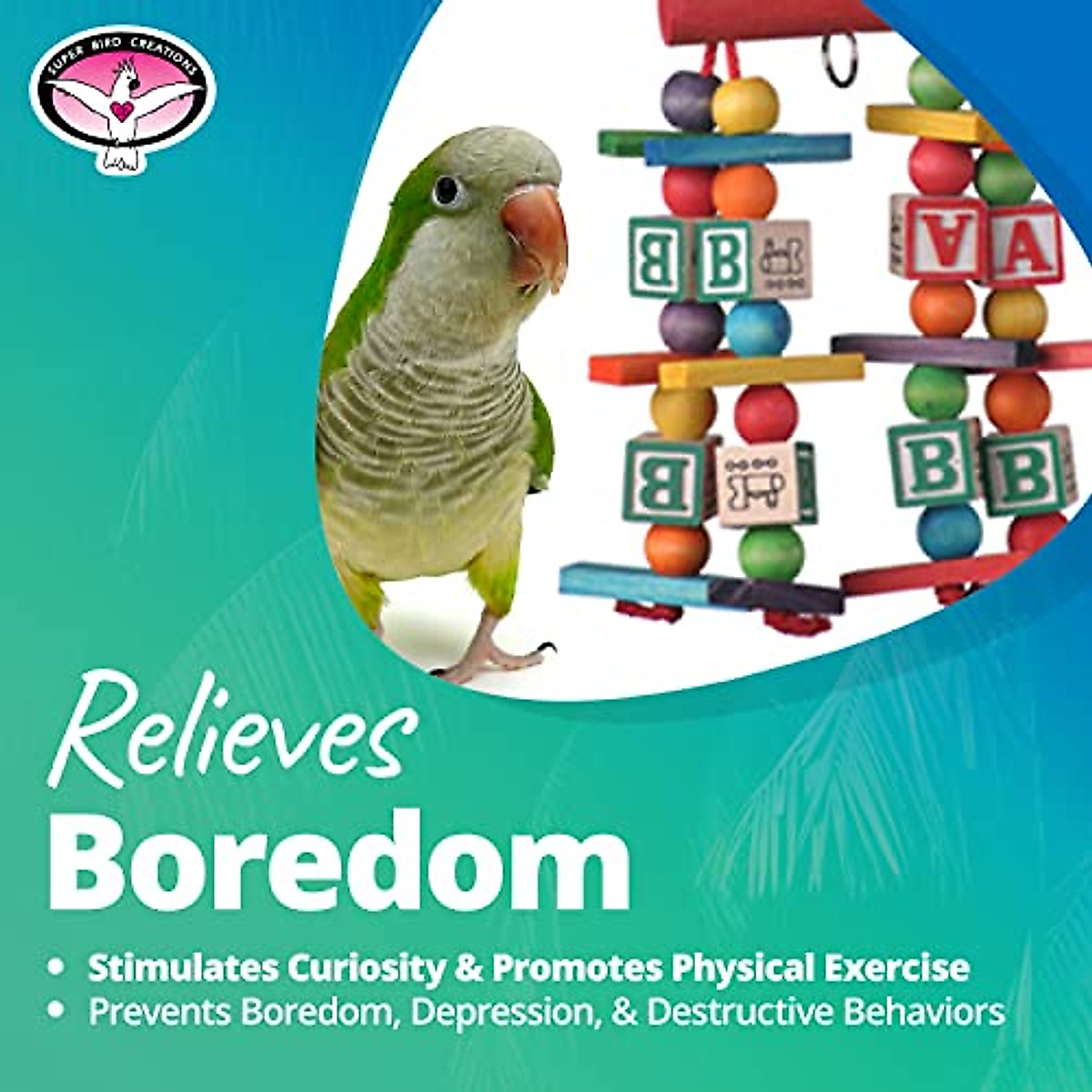 Super Bird Creations SB448 Katy's ABC Jr. Bird Toy, Medium Bird Size, 7" x 5" x 1.5"