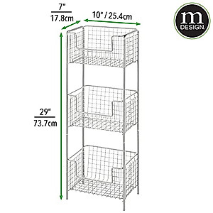 mDesign Steel Freestanding Storage Organizer Tower Rack Basket Shelf, Metal 3-Tier Furniture Unit for Master/Guest Bathroom, Powder Room - Holds Bath Towels, Soap - Concerto Collection - Stone Gray