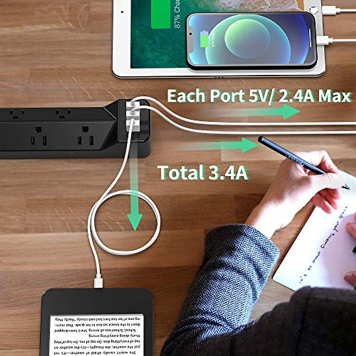 16.5FT Power Strip Surge Protector Flat Plug with USB, SUPERDANNY 7 Wide Spaced Outlets 3 USB Ports Mountable Extension Cord Charging Station, Overload Protection for Home Office Hotel Dorm, Black