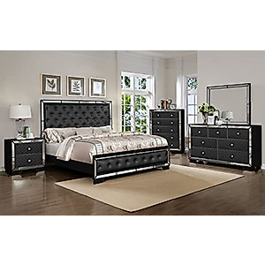 Epinki Queen Size Upholstered Bed Made with Wood in Black Color, Bed Frame, Easy Assembly