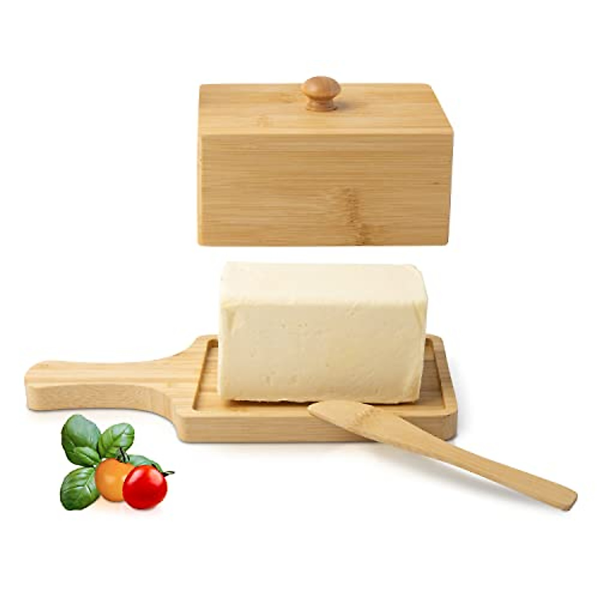 Bamboo Butter Dish w/ Lid – Large Butter Holder Made of Eco-Friendly, Food Grade Bamboo – Holds up to 4oz of Your Favorite Butter – Ideal Butter Keeper for Storage and Serving – Easy to Use