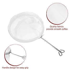 uxcell 1 Pcs Cloth Coffee Filter Bags, Coffee Sock Filter, Reusable Coffee Strainer with Double Hook Steel Ring Handle, Medium, White