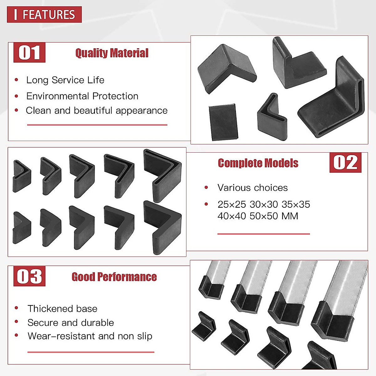 Hilitchi 20 Pcs 25mm x 25mm L Shaped Black Rubber Angle Iron Caps Furniture Angle Pads Bed Steel Frame Racks Shelves Rubber Feet Covers