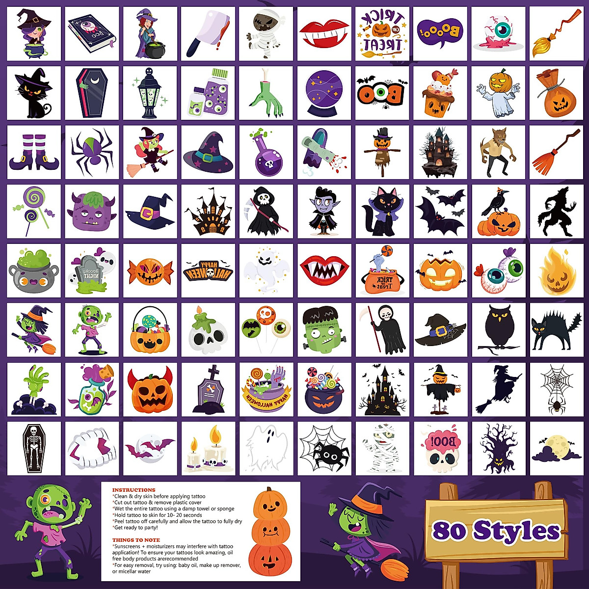 MDDRUIQI Glow Halloween Tattoos for Kids - 80 Styles,2 inch Halloween Party Favors - Halloween Games Treats Toys Bulk - Halloween Gifts Crafts Party Supplies | Goodie Bag Fillers