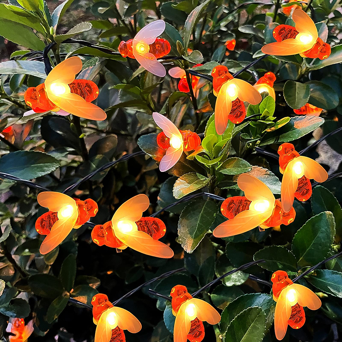 Ovker Solar String Lights 50LED Outdoor Waterproof Simulation Honey Bees Decor for Garden Christmas Decorations Warm White