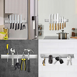 Rymmzone 2 PCS Knife Magnetic Strip no Drilling (Refrigerator Applicable), 17 inch Magnetic Knife Holder for Wall, Premium Stainless Steel Magnetic Knife Bar, Used as Tool Holder, Knife Rack, and More