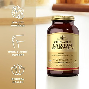 Solgar Chewable Calcium 500 mg - 120 Wafers - Promotes Musculoskeletal Health - Non-GMO, Vegan, Gluten, Wheat & Dairy Free, Kosher - 60 Servings