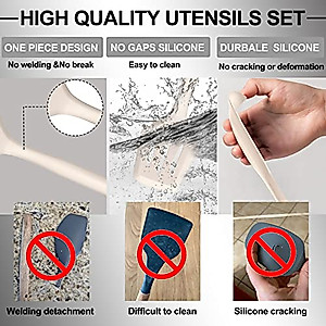 Silicone Kitchen Cooking Utensils Set, Umite Chef 22Pcs Heat Resistant Kitchen Utensils, Spatula, Spoon, Whisk, Dishwasher Safe Kitchen Utensil Gadgets Tools Set for Nonstick Cookware(Khaki)