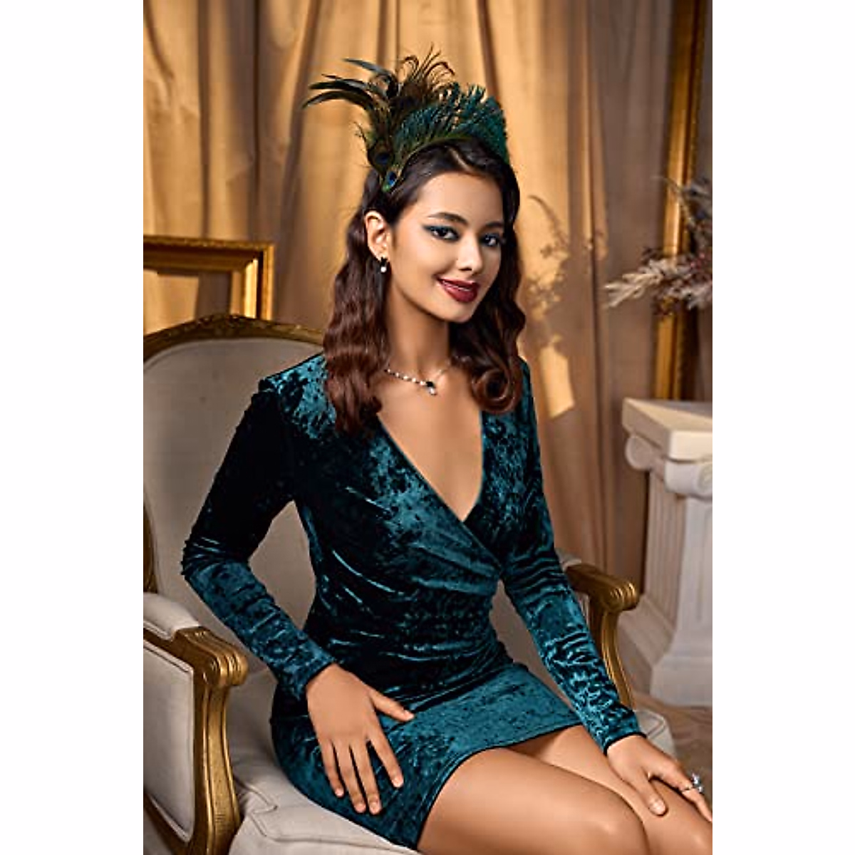 BABEYOND Fascinator Hat Veil Feather Fascinator Hair Clip Tea Party Pillbox Derby Hat Fascinator Mesh Bridal Wedding Veil Peacock Green