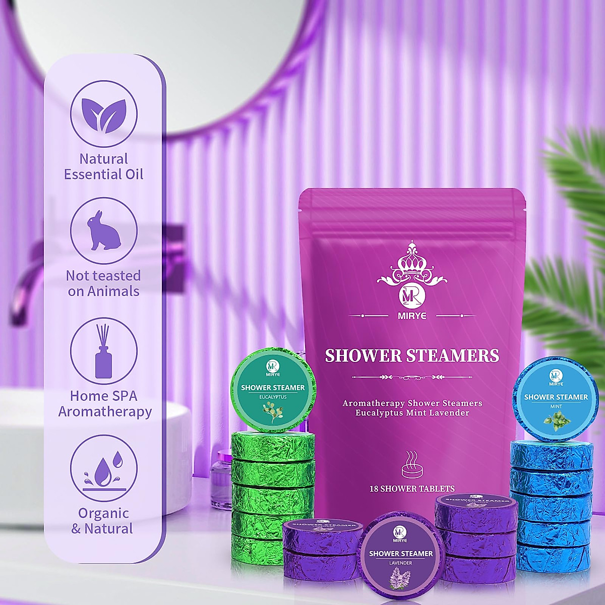 Shower Steamers Aromatherapy Gifts Set for Women, 18-Pack Organic with Eucalyptus Lavender Mint Essential Oil Shower Tablets, Shower Bombs Self Care Gifts for Her, Mom Wife, Lover, Girls