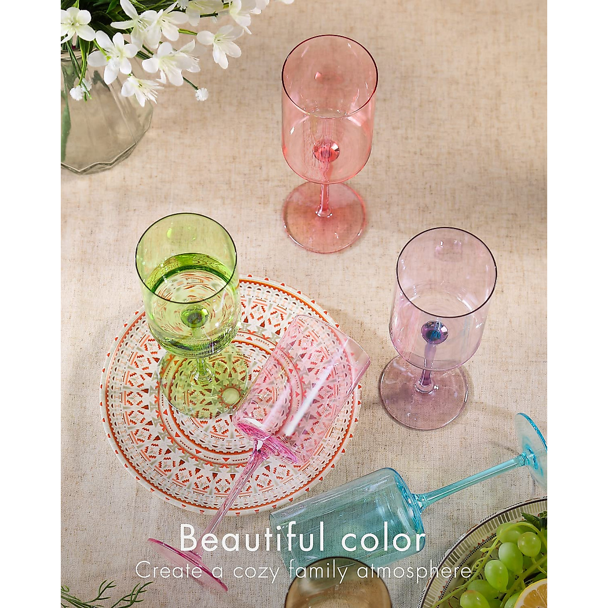 comfit Colored Wine Glass Set of 6-13 oz Made Hand Blown Crystal square wine glass, Dishwasher-Safe Crystal Red Wine Glass Gift Set for men or women Wedding, Anniversary, Christmas