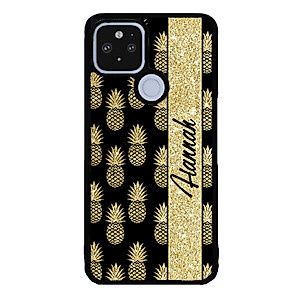Gold Pineapple Personalized Black Rubber Phone Case Compatible With Google Pixel 8 Pro, 8a, 8, 7a, 7, Pixel 7 Pro, 6a, Pixel 6 Pro, 6, Pixel 5, 4a 5G, 4a 4G, 4, 4 XL, 3a, 3a XL, 3, 3 XL, 2 XL, 2