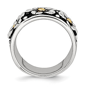 Solid 925 Sterling Silver Vintage Antiqued 14k Yellow Gold Centers Daisy Ring Band Size 8
