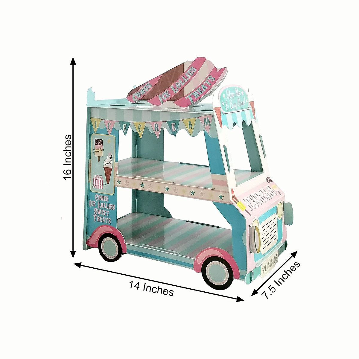 BalsaCircle 16-Inch Blue with Pink 3 Tier Cardboard Ice Cream Truck Cupcake Dessert Stand Wedding Party Events Decorations Supplies