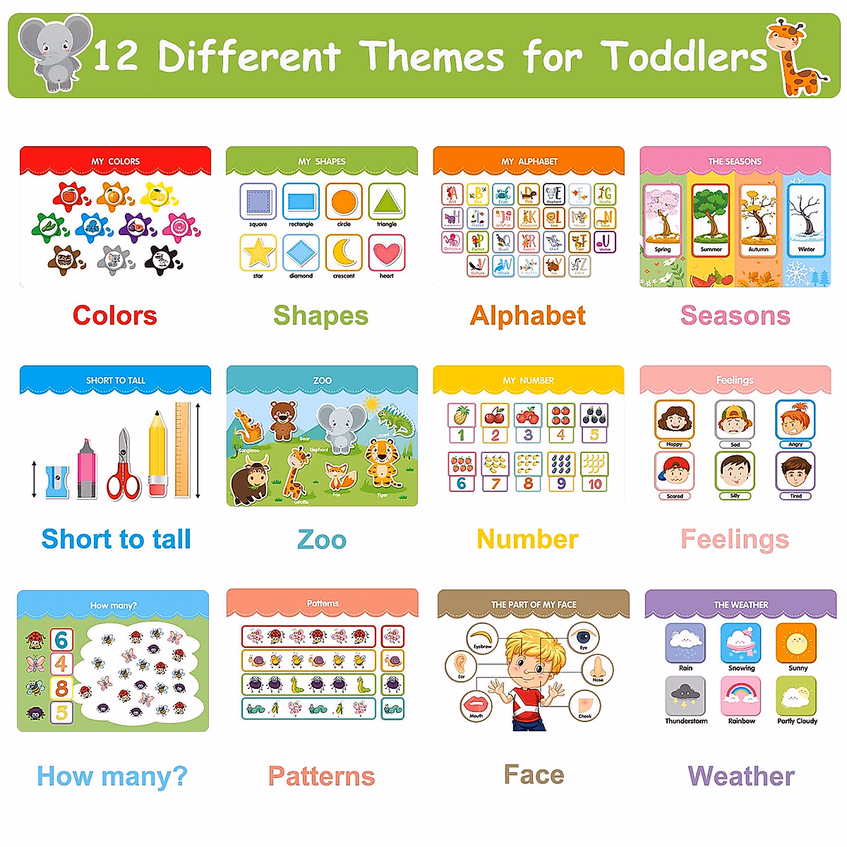 SGVV90 Preschool Learning Activities Busy Book Montessori Toys for Toddlers Kids-Sensory Quiet Books-Educational Preschool Activity Binder-Ideal Gift for Kids (12 Themes) (12 Themes)