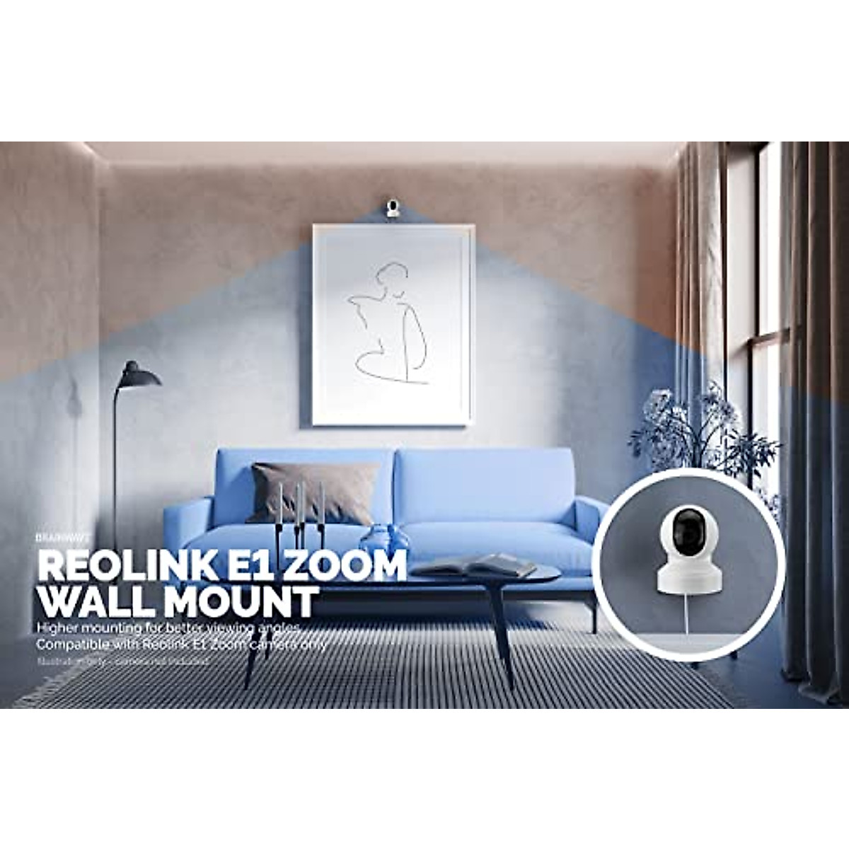 BRAINWAVZ Wall Mount for Reolink E1 Zoom Security Camera - Easy to Install Adhesive, No Tools Needed, No Mess, No Drilling, Strong Adhesive Holder, White