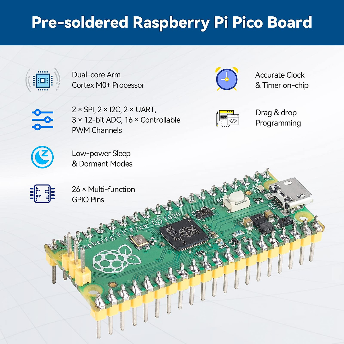SunFounder Starter Kit for Raspberry Pi Pico with 40 Projects Online Tutorials, MicroPython C Piper Make Code, One-Stop Learning Electronics and Programming for Raspberry Pi Arduino Beginners Experts